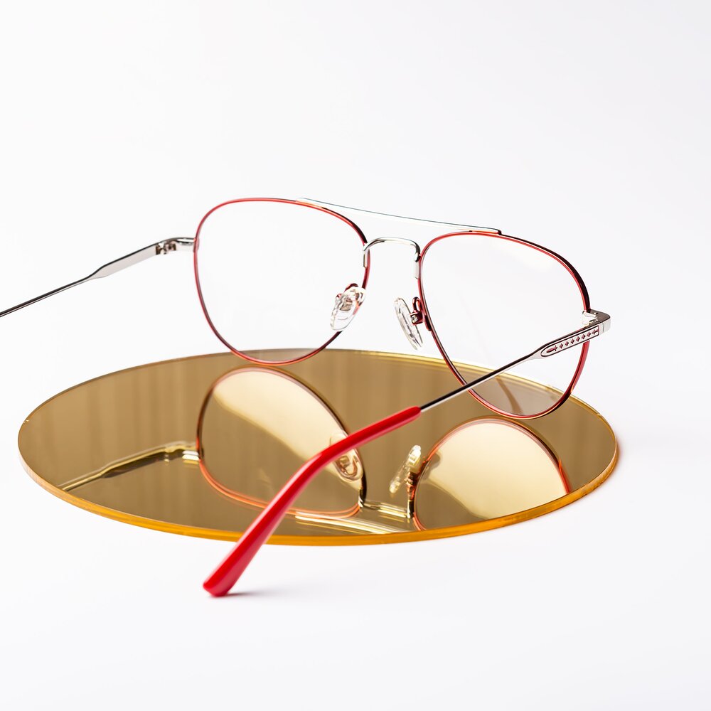 Red/Silver Lightweight Metal Aviator Eyeglasses - Richard