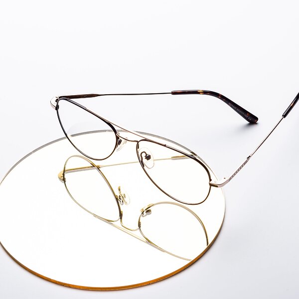 Black/Gold Lightweight Metal Aviator Eyeglasses - Richard