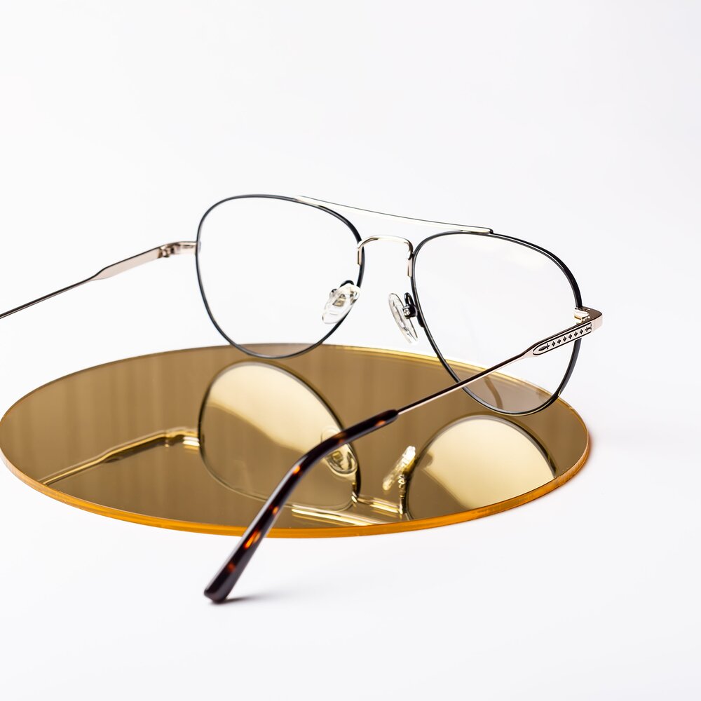 Black/Gold Lightweight Metal Aviator Eyeglasses - Richard