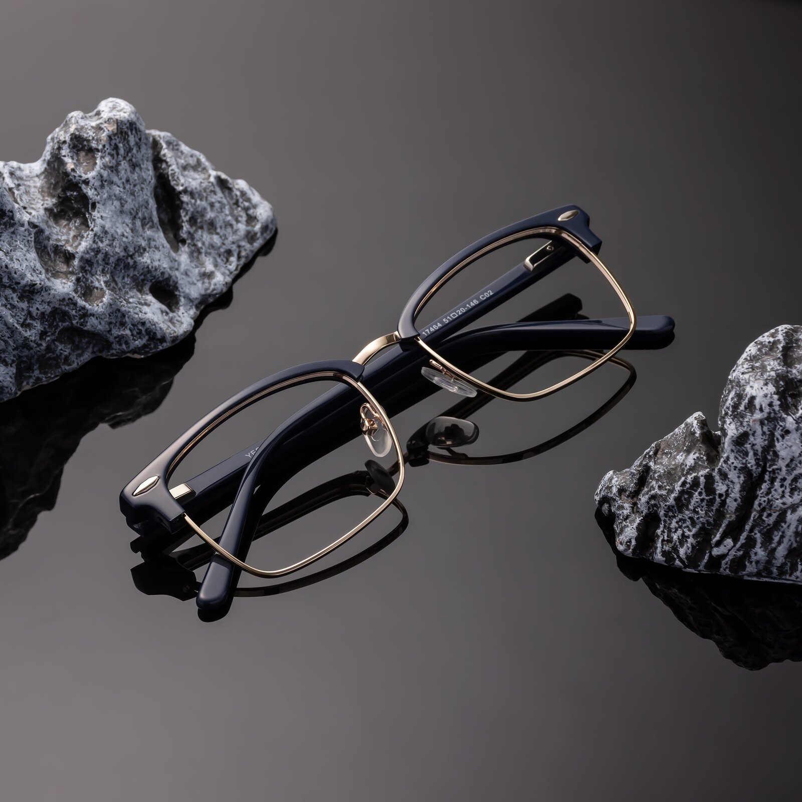 Blue/Gold Browline Retro-Vintage Square Blue Light Glasses - 17464