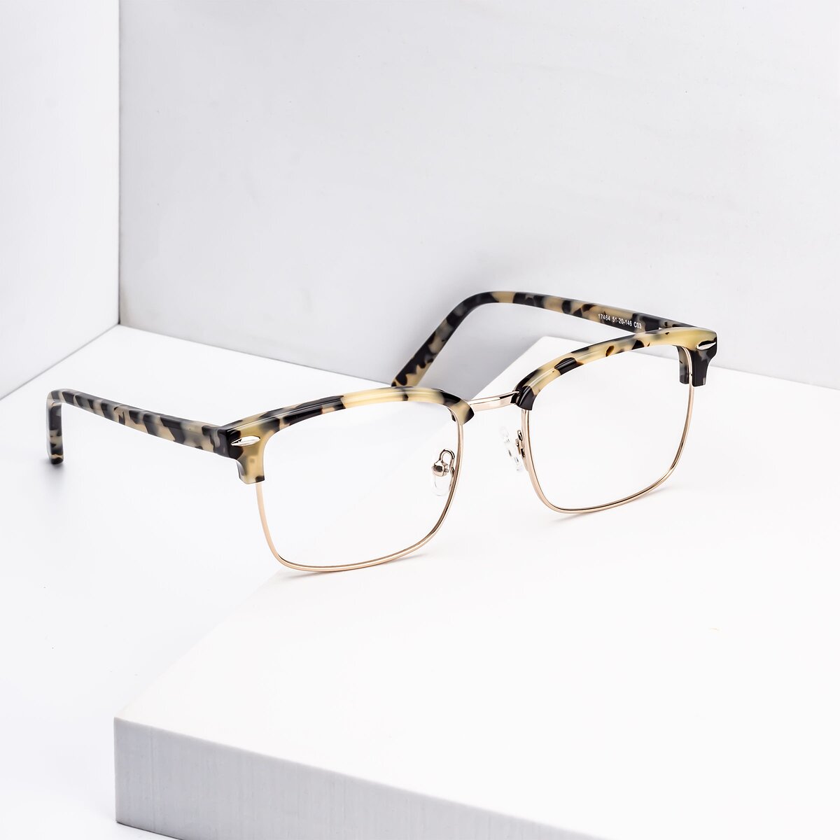 Tortoise-Gold Browline Retro-Vintage Square Eyeglasses - 17464