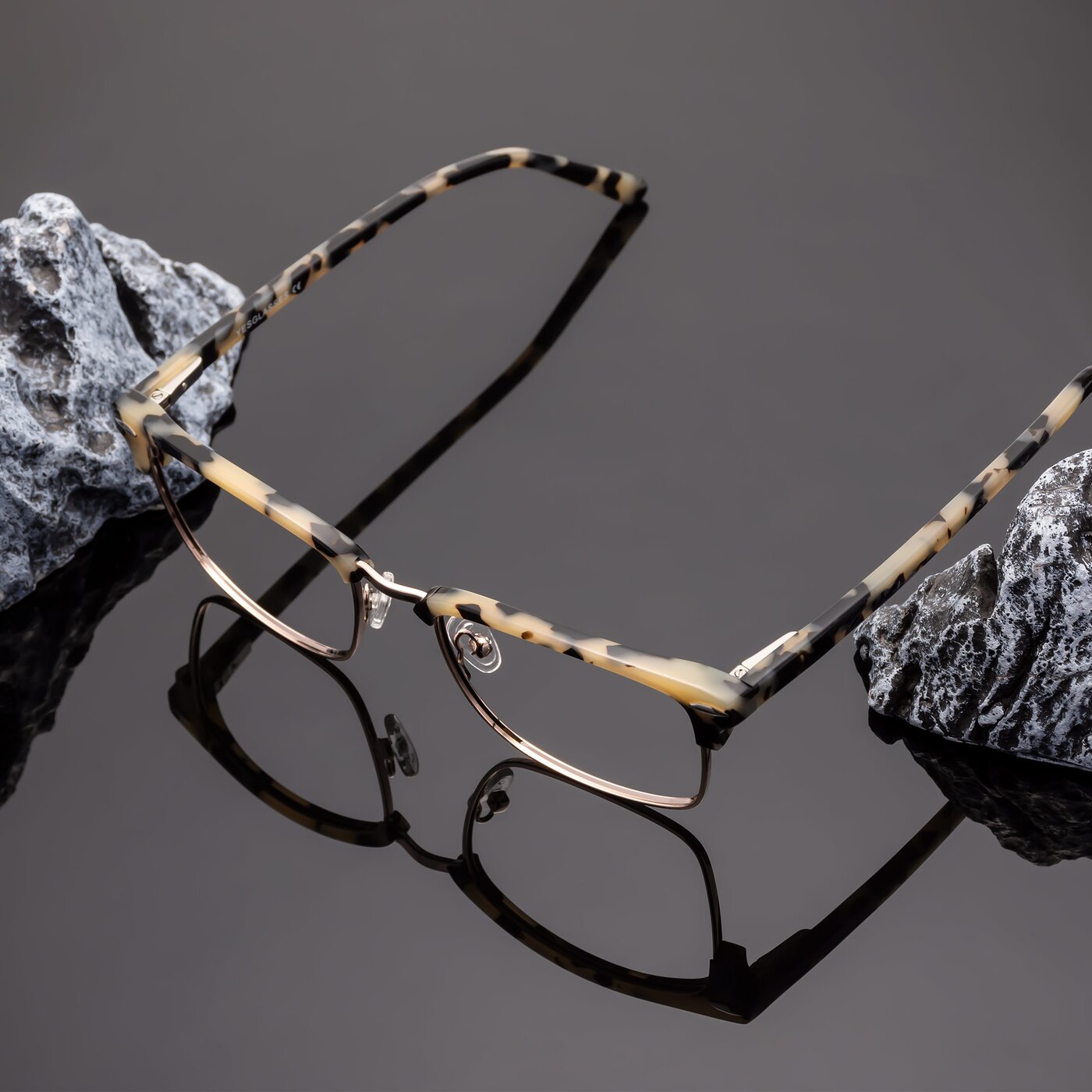 Tortoise/Gold Browline Retro-Vintage Square Eyeglasses - 17464
