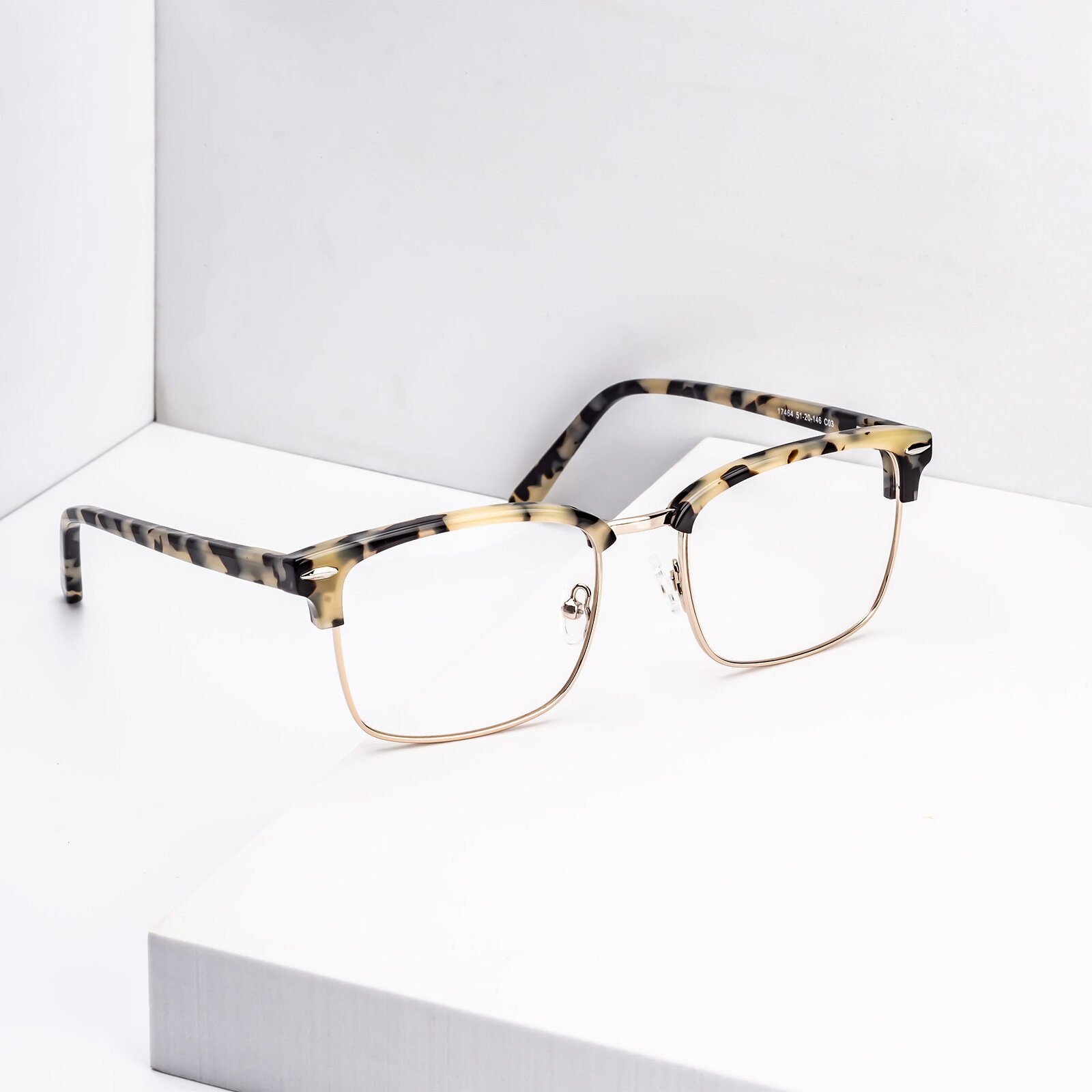 Tortoise-Gold Browline Retro-Vintage Square Eyeglasses - 17464