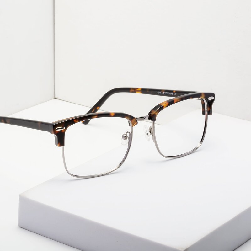 Tortoise/ Gunmetal Browline Retro-Vintage Square Eyeglasses - 17464