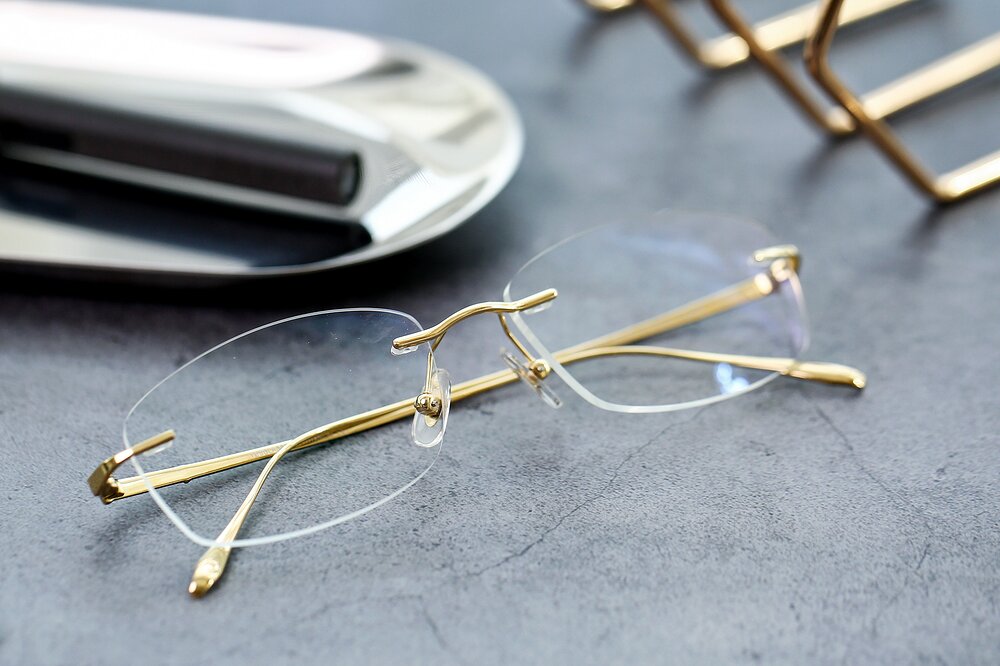 Gold Classic Rectangle Rimless Eyeglasses - Smart