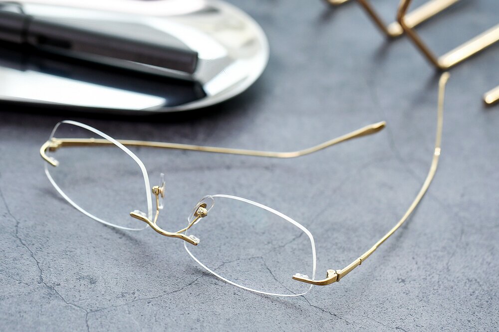 Gold Classic Rectangle Rimless Eyeglasses - Smart