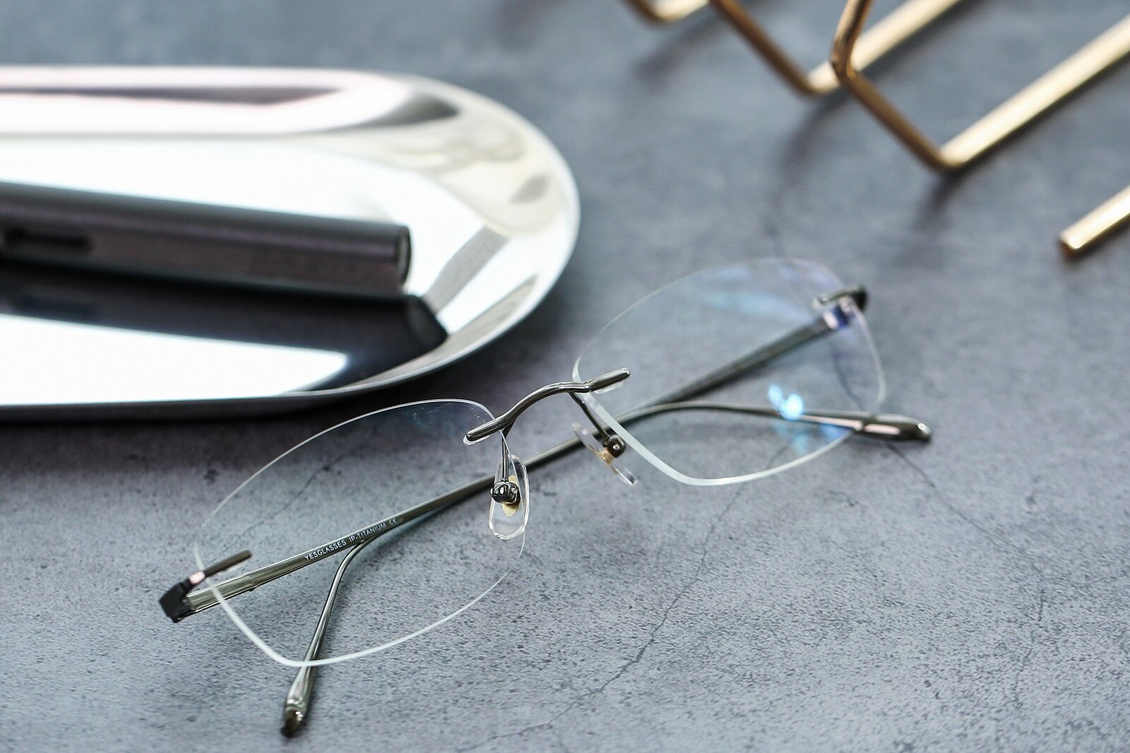 Gunmetal Classic Rectangle Rimless Eyeglasses - Smart