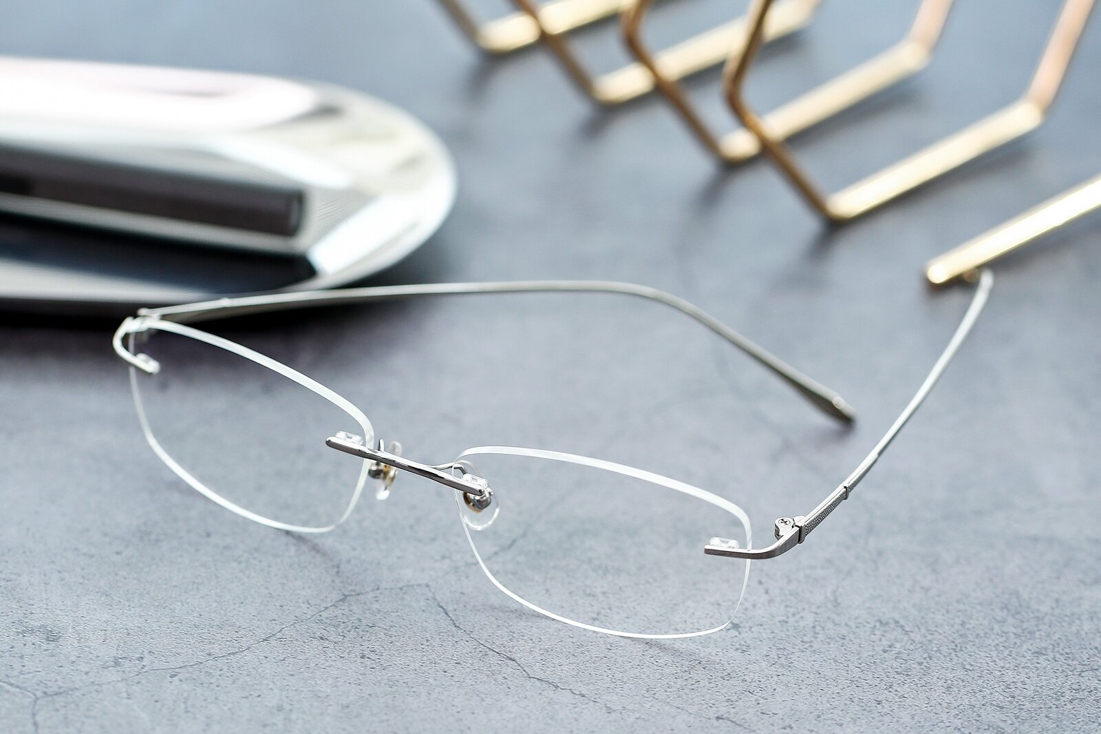 Silver Classic Rectangle Rimless Eyeglasses - Smart