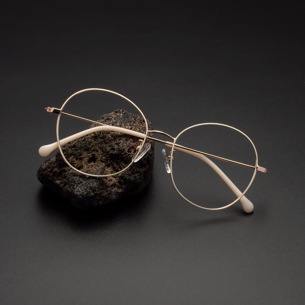 White/Gold Grandpa Oversized Round Eyeglasses - Dallas