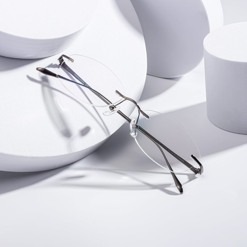 Gunmetal Classic Oval Rimless Eyeglasses - Cecilla