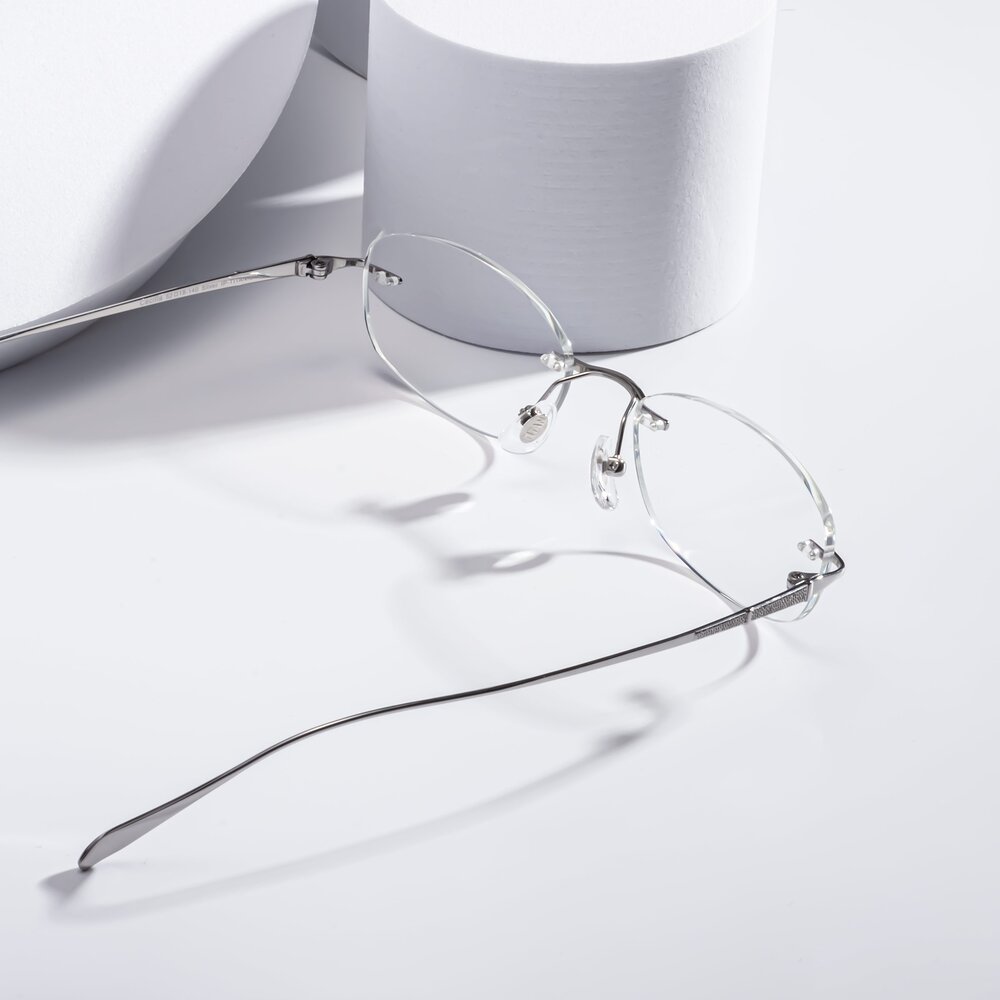 Silver Classic Oval Rimless Eyeglasses - Cecilla