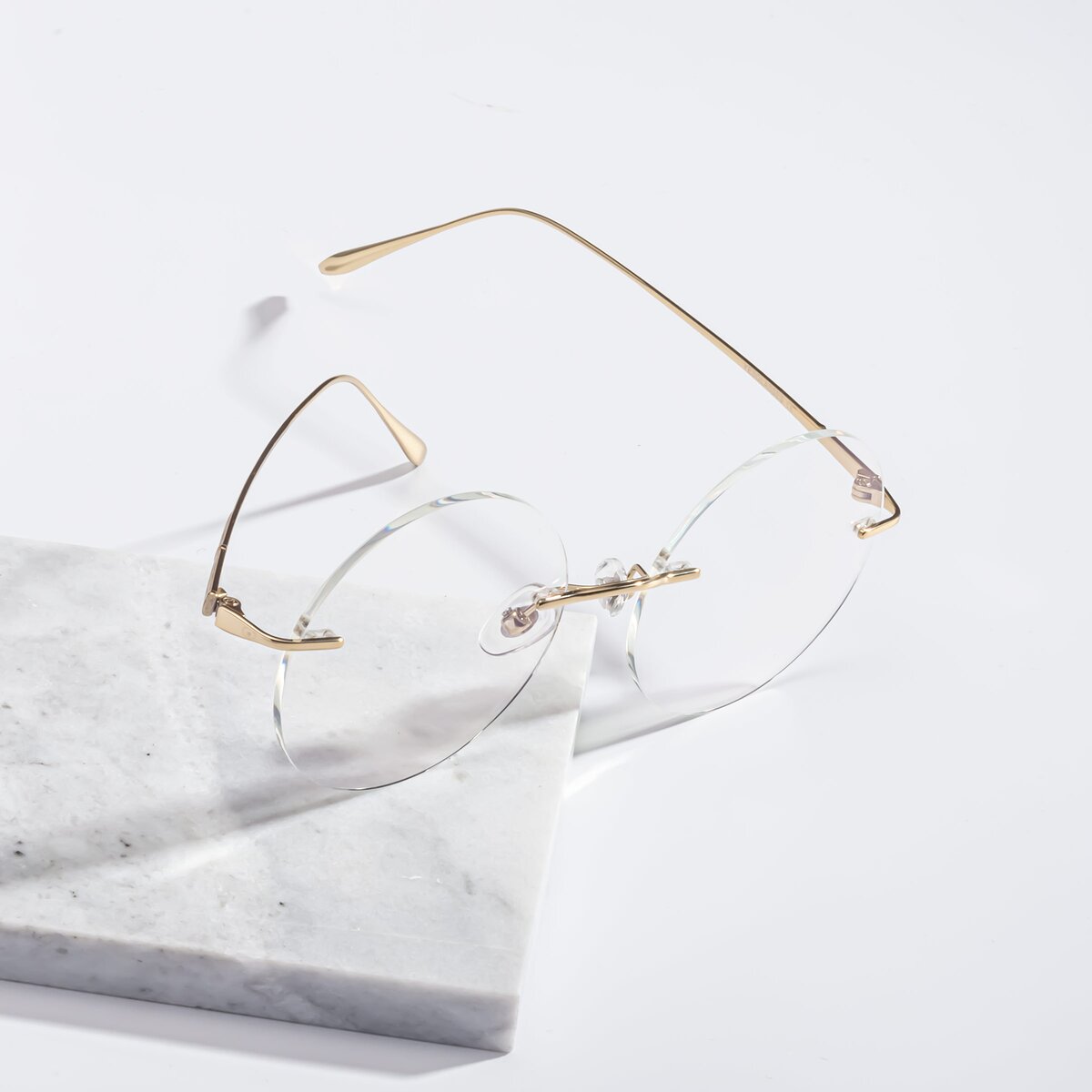 Gold Retro-Vintage Round Rimless Eyeglasses - Sunrise