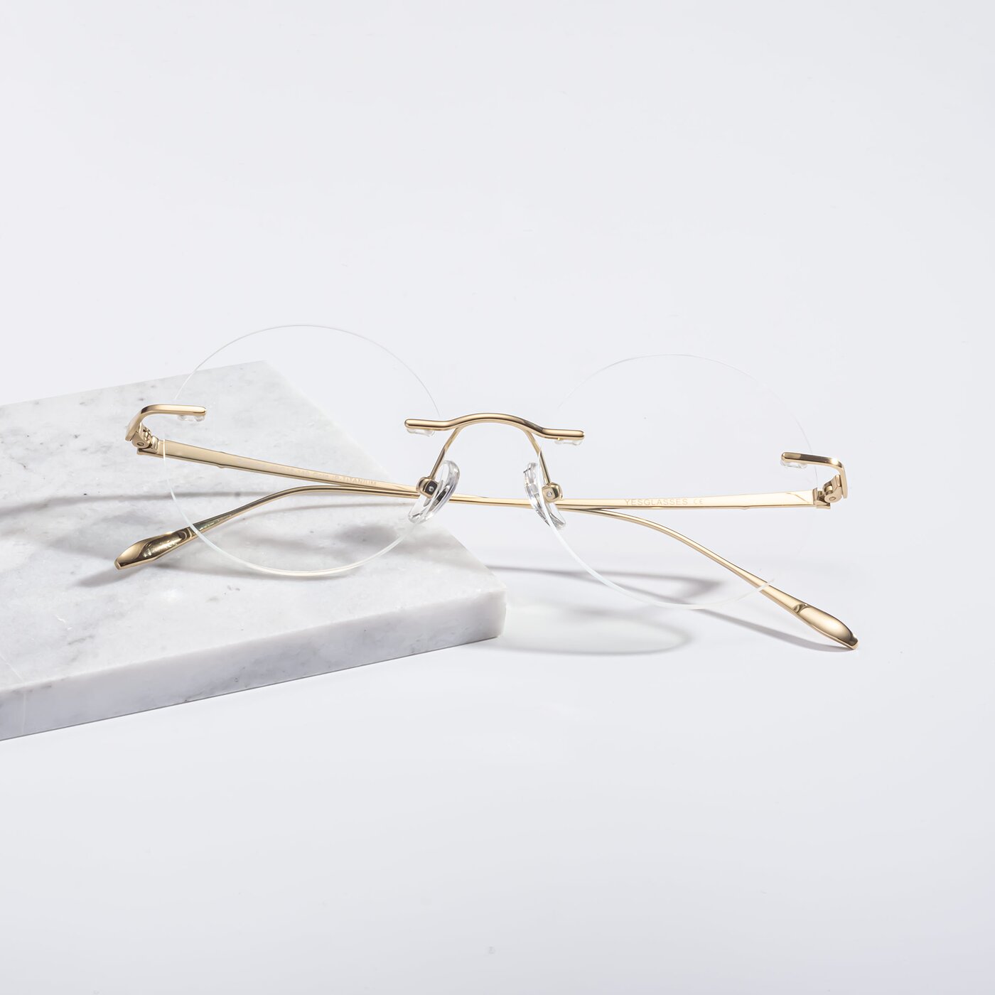 Gold Retro-Vintage Round Rimless Eyeglasses - Sunrise