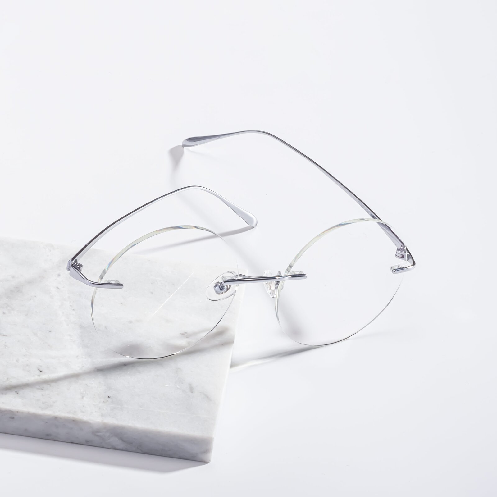 Silver Retro-Vintage Round Rimless Eyeglasses - Sunrise