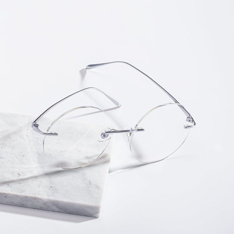 Silver Retro-Vintage Round Rimless Eyeglasses - Sunrise