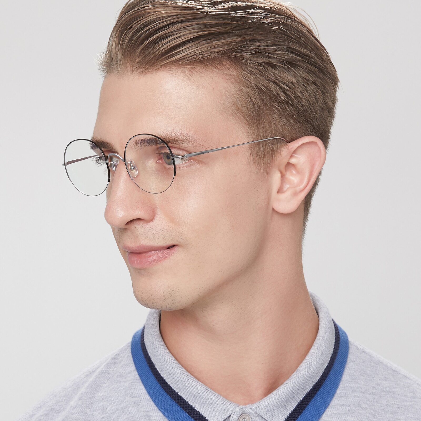 Peafowl Green Titanium Round Semi-Rimless Eyeglasses - Harry