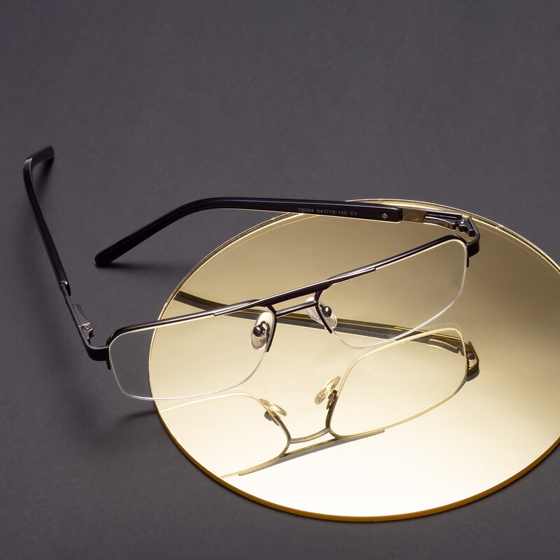 Black/Gunmetal Double Bridge Classic Semi-Rimless Eyeglasses - Chino