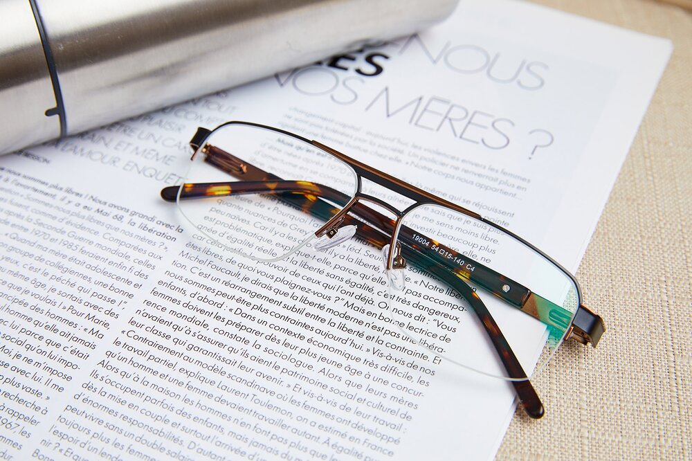 Black-Bronze Double Bridge Classic Semi-Rimless Eyeglasses - 19004