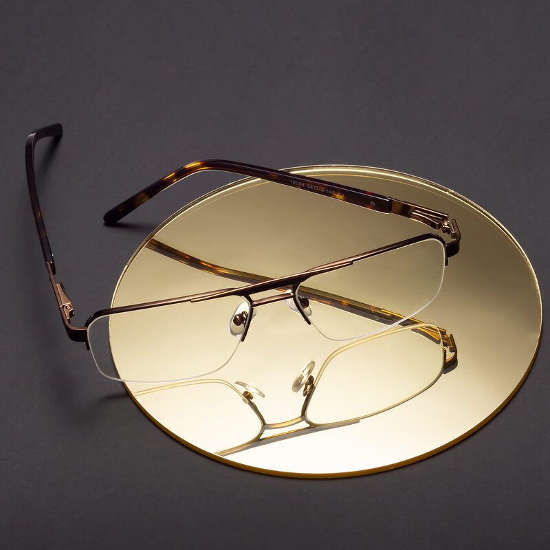 Black/Bronze Double Bridge Classic Semi-Rimless Eyeglasses - Chino