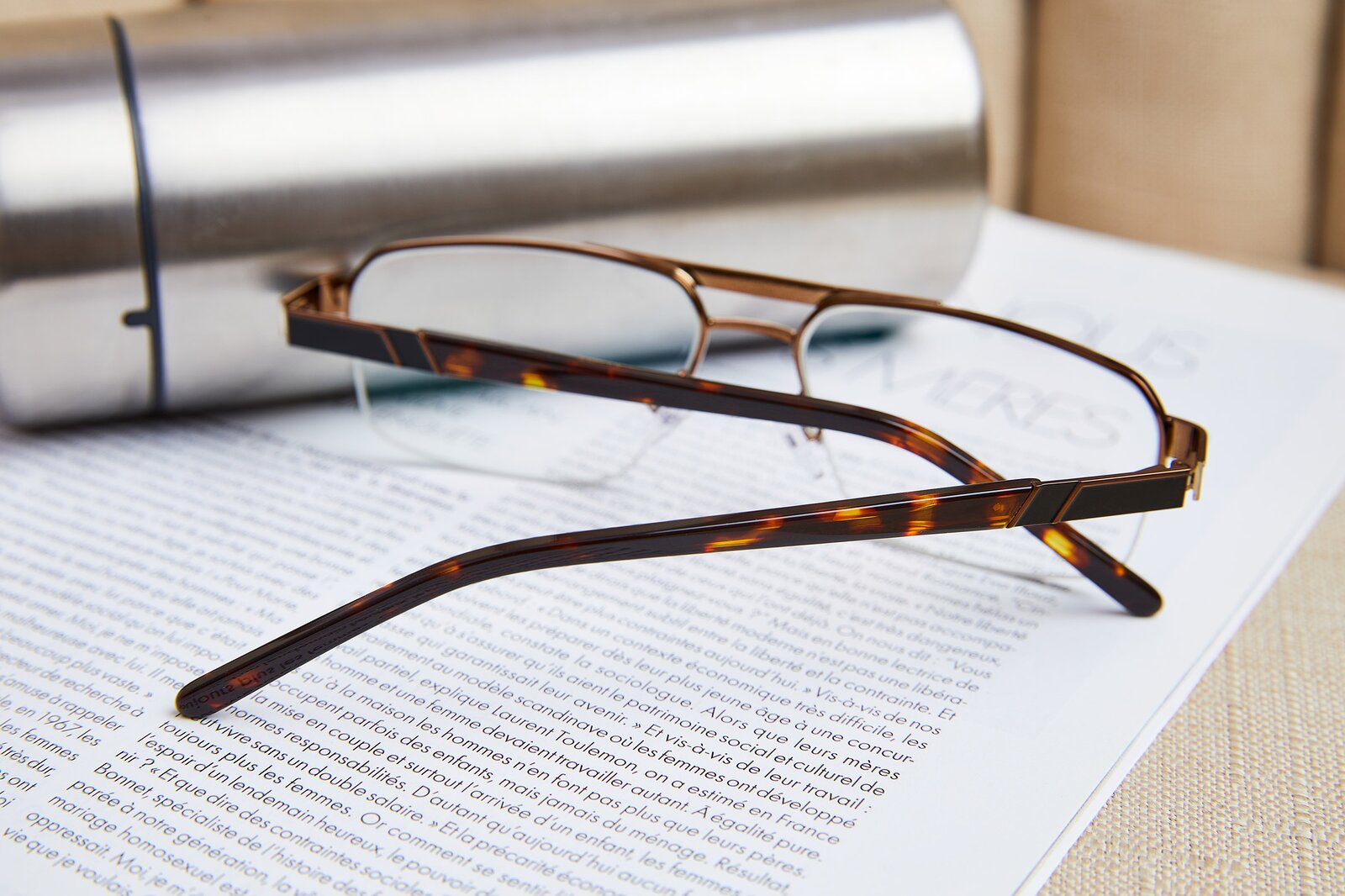 Black-Bronze Double Bridge Classic Semi-Rimless Eyeglasses - 19004