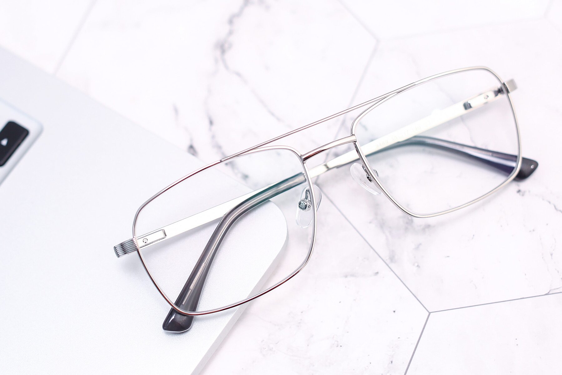 Silver Classic Metal Rectangle Eyeglasses - 9469