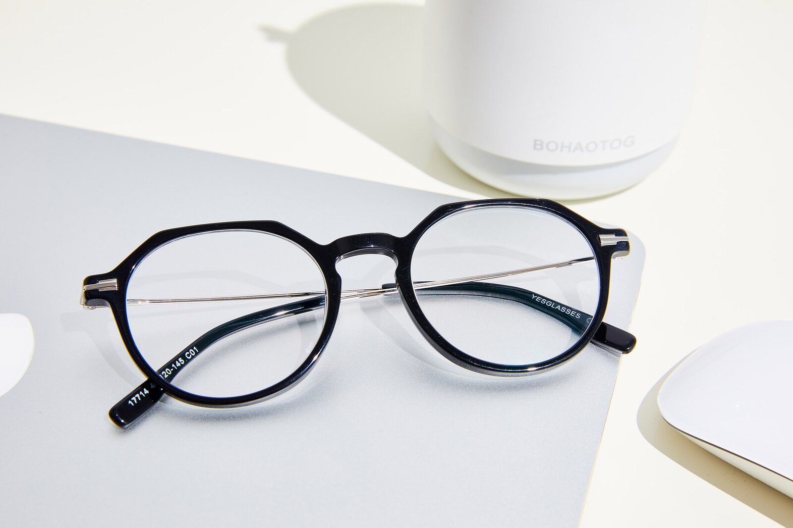 Black Geek-Chic Acetate Geometric Eyeglasses - 17714