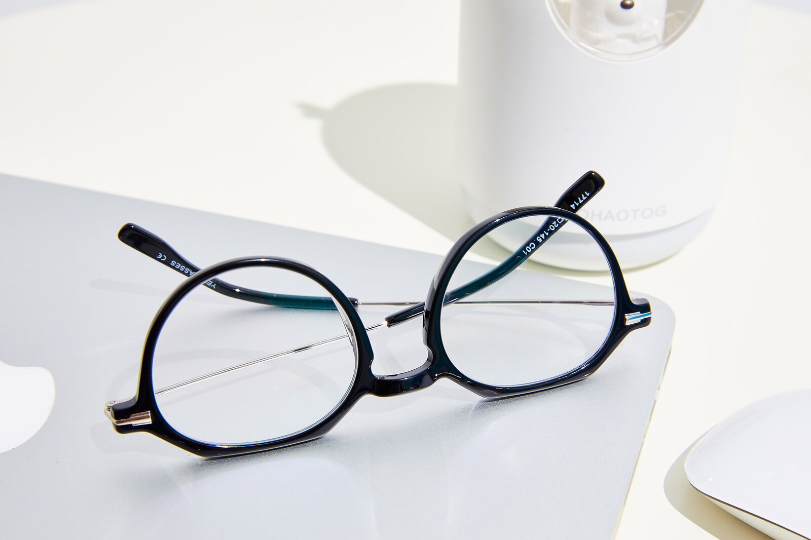 Black Geek-Chic Acetate Geometric Eyeglasses - 17714