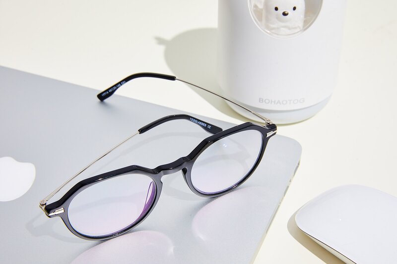 Black Geek-Chic Acetate Geometric Eyeglasses - 17714