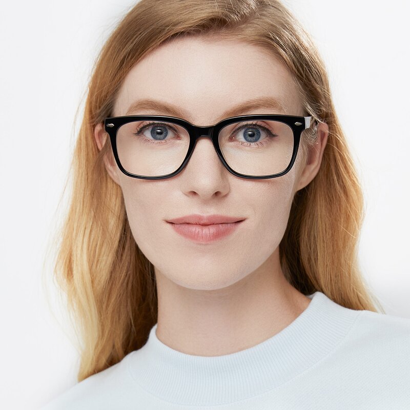 Black Wide Horn-Rimmed Acetate Eyeglasses - 1052
