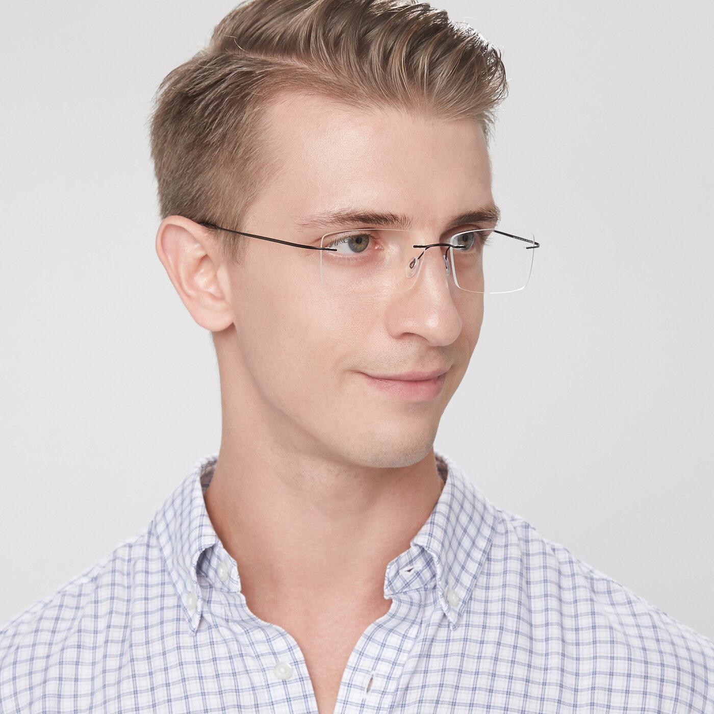 Black Flexible Rectangle Rimless Eyeglasses - Wall