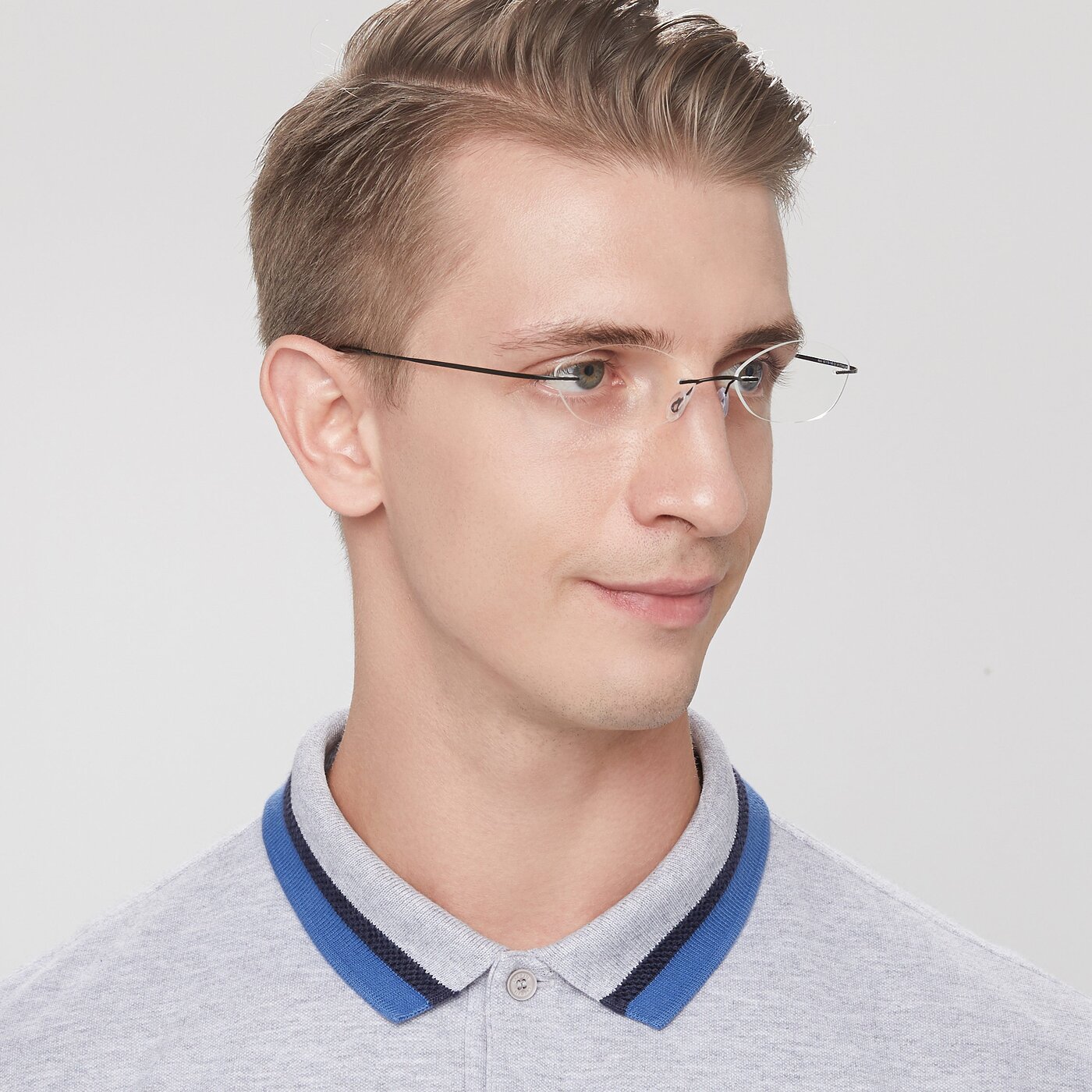 Black Flexible Oval Rimless Eyeglasses - Marv