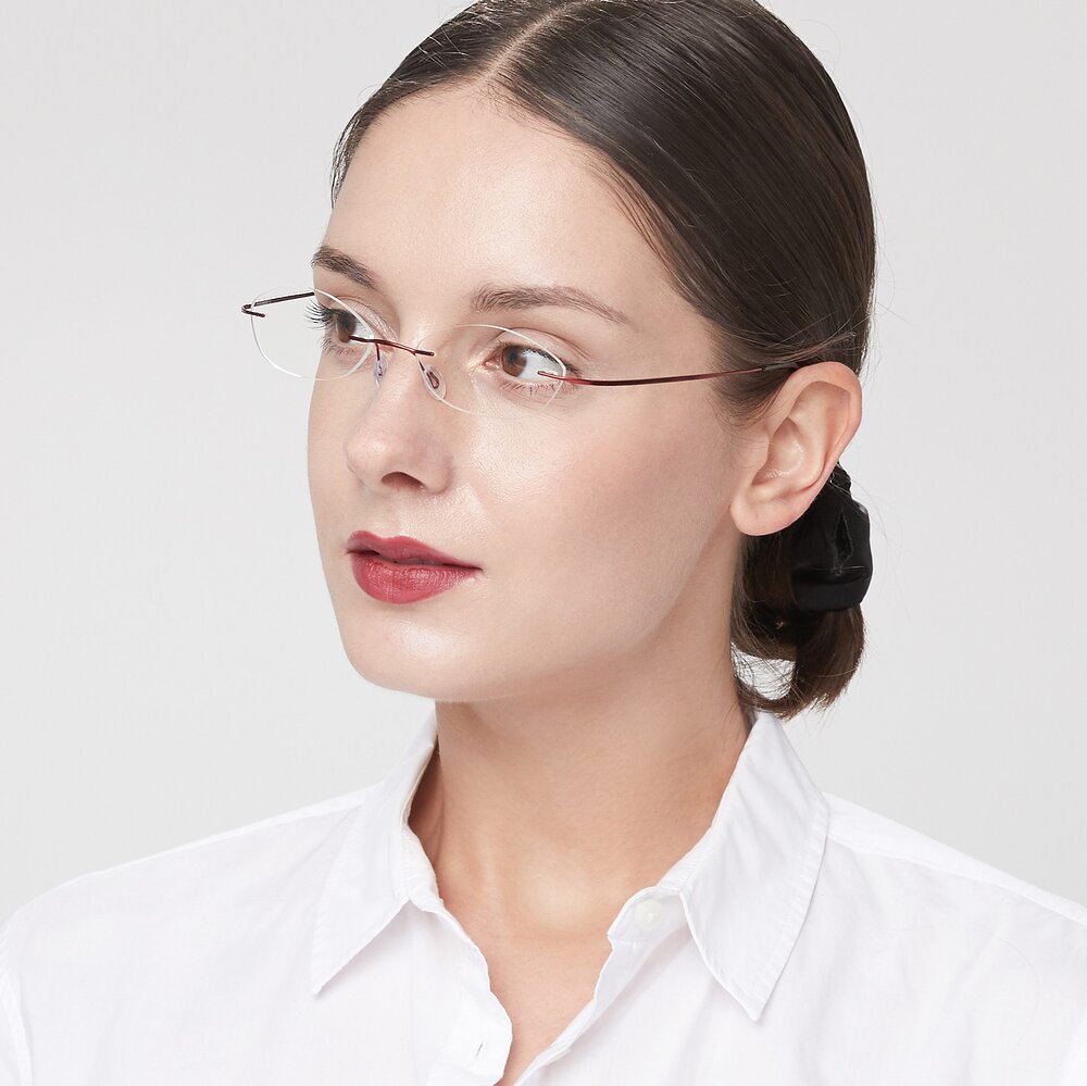 Wine Flexible Oval Rimless Eyeglasses - Marv
