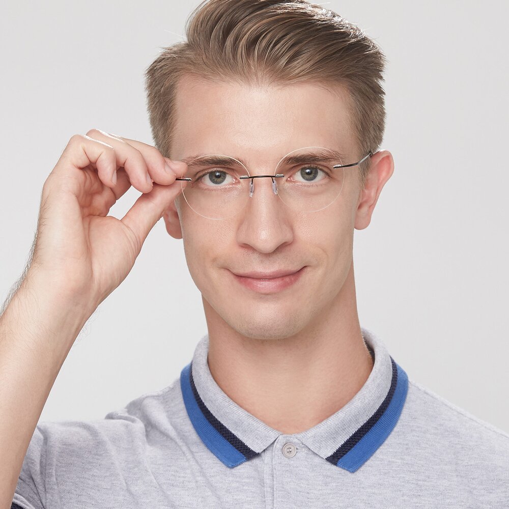 Black Flexible Round Rimless Eyeglasses - Leon