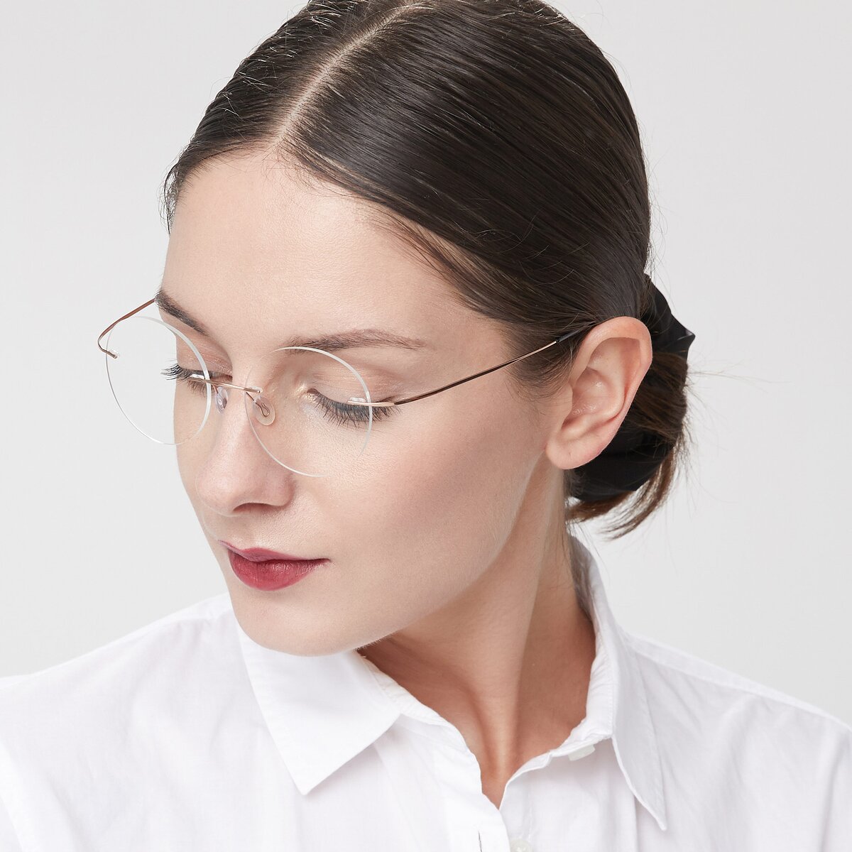 Rose Gold Flexible Round Rimless Eyeglasses - Leon