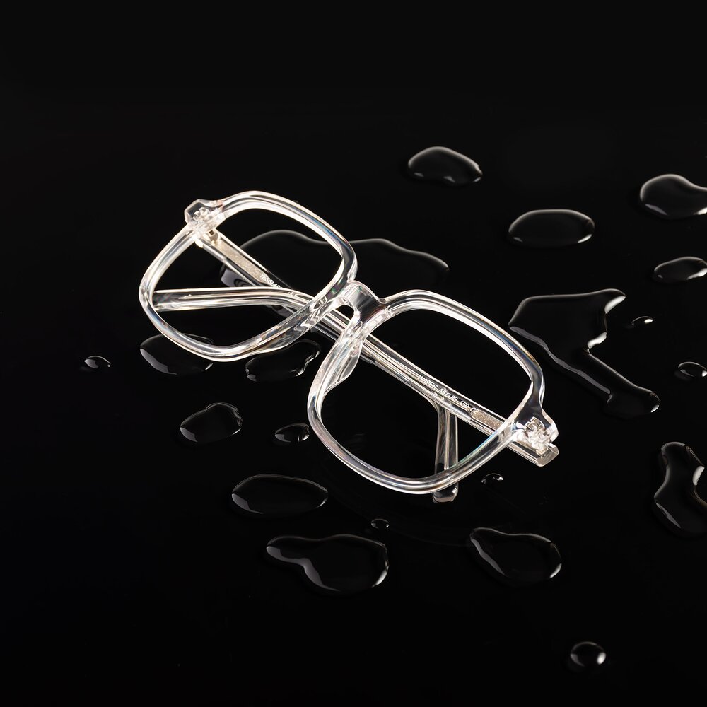 Clear Oversized Acetate Square Eyeglasses - Water
