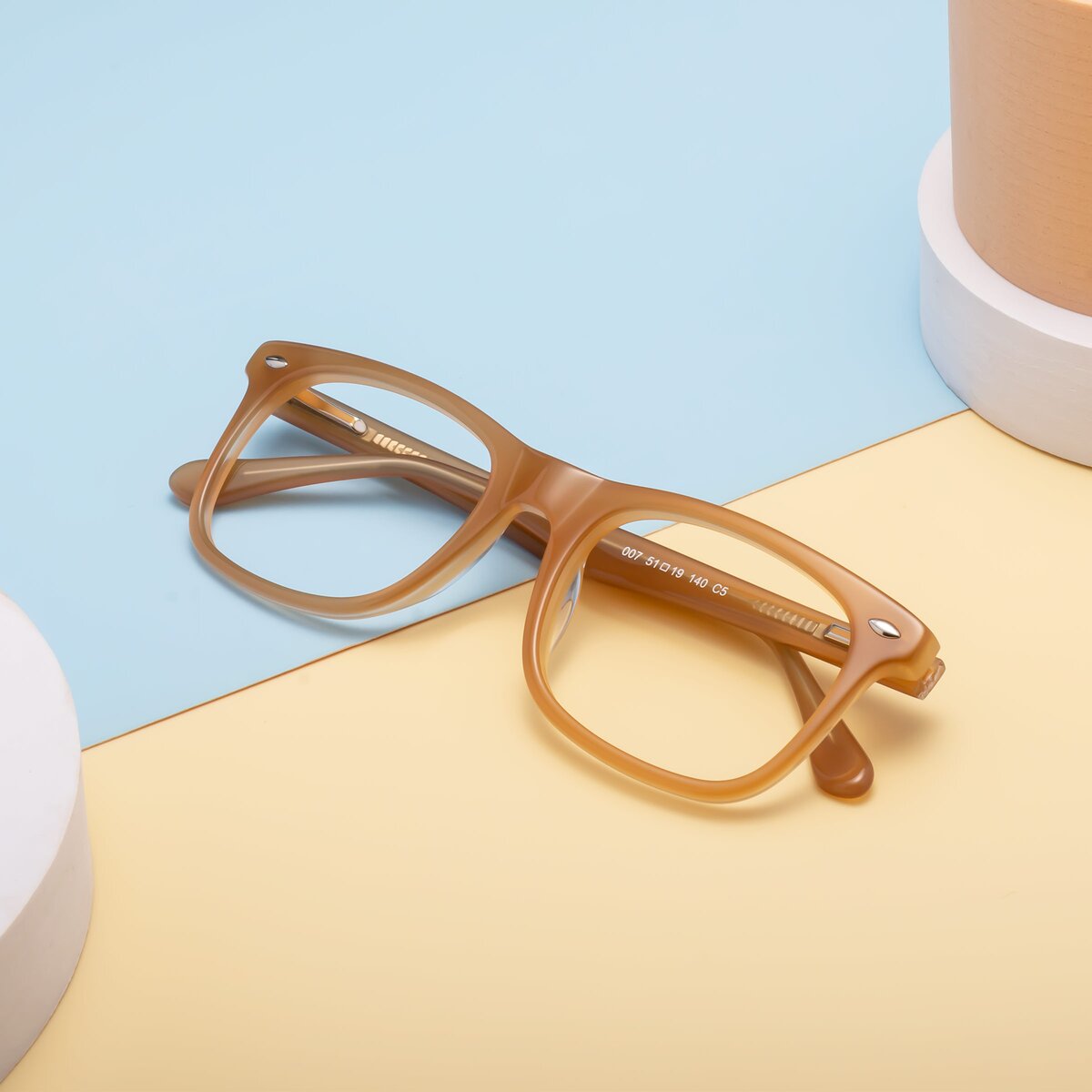 Caramel Thick Acetate Square Eyeglasses - 007