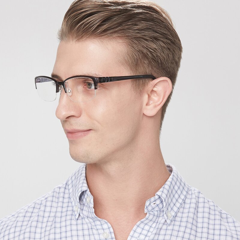 Gray Flexible Ultem Semi-Rimless Blue Light Glasses - S7043