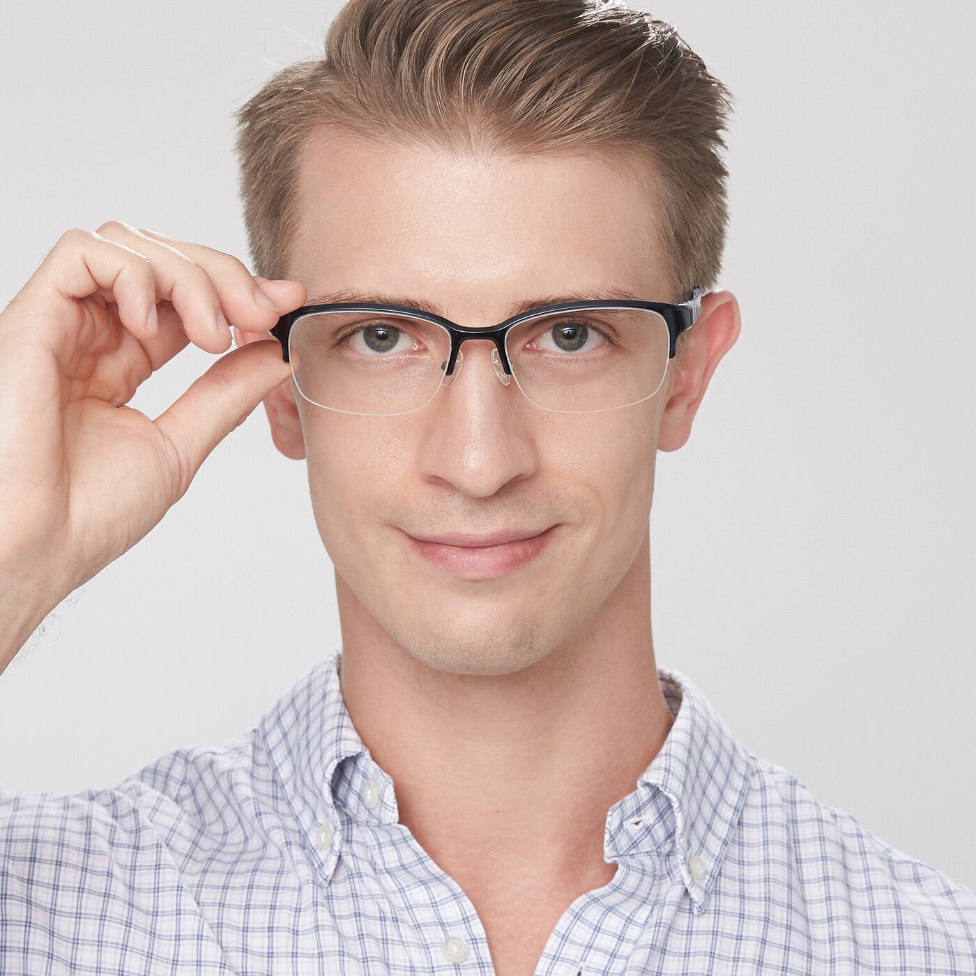 Black/Blue Flexible Ultem Semi-Rimless Eyeglasses - S7043