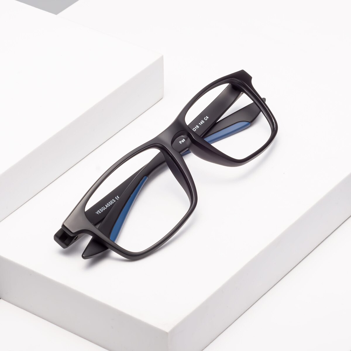 Matte Black/Blue Wrap Around Keyhole Bridge TR90 Eyeglasses - Passion