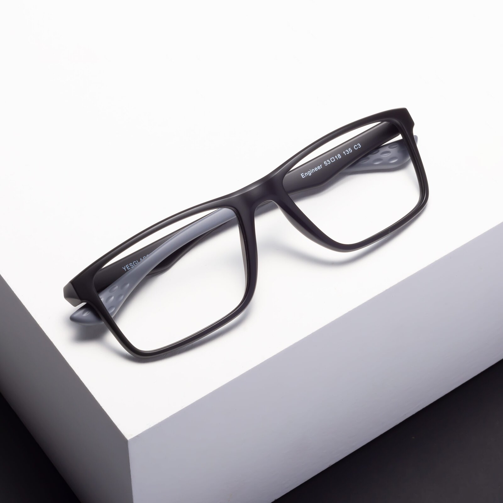 Matte Black/Gray Wrap Around TR90 Rectangle Eyeglasses - Engineer
