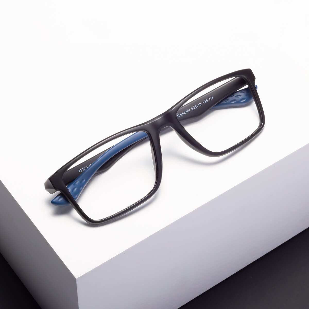 Matte Black/Blue Wrap Around TR90 Rectangle Eyeglasses - Engineer
