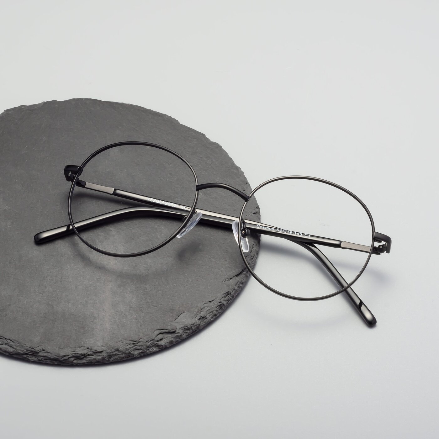 Black Oversized Metal Round Eyeglasses - Cosmos