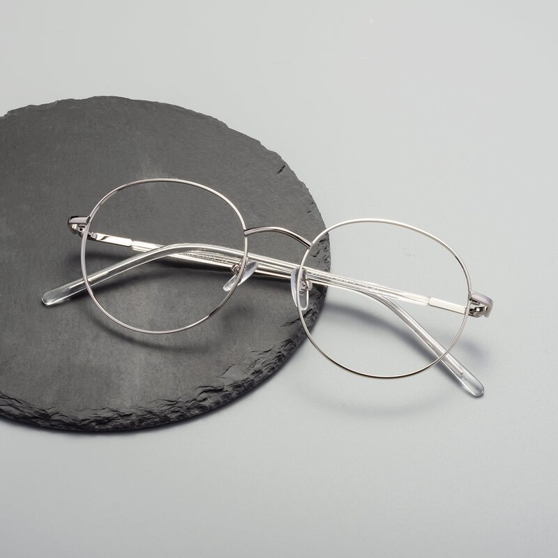 Silver Oversized Metal Round Eyeglasses - Cosmos