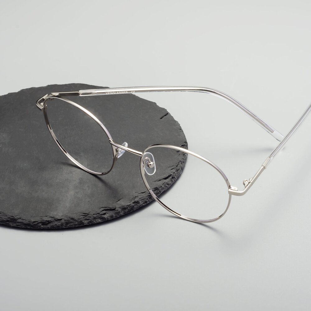 Silver Oversized Metal Round Eyeglasses - Cosmos