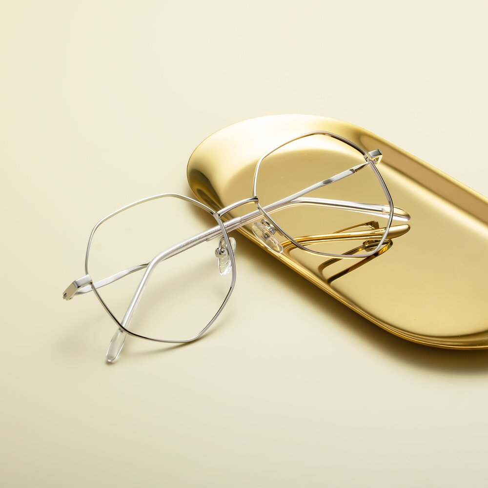 Silver Hipster Aviator Geometric Blue Light Glasses - Sunshine