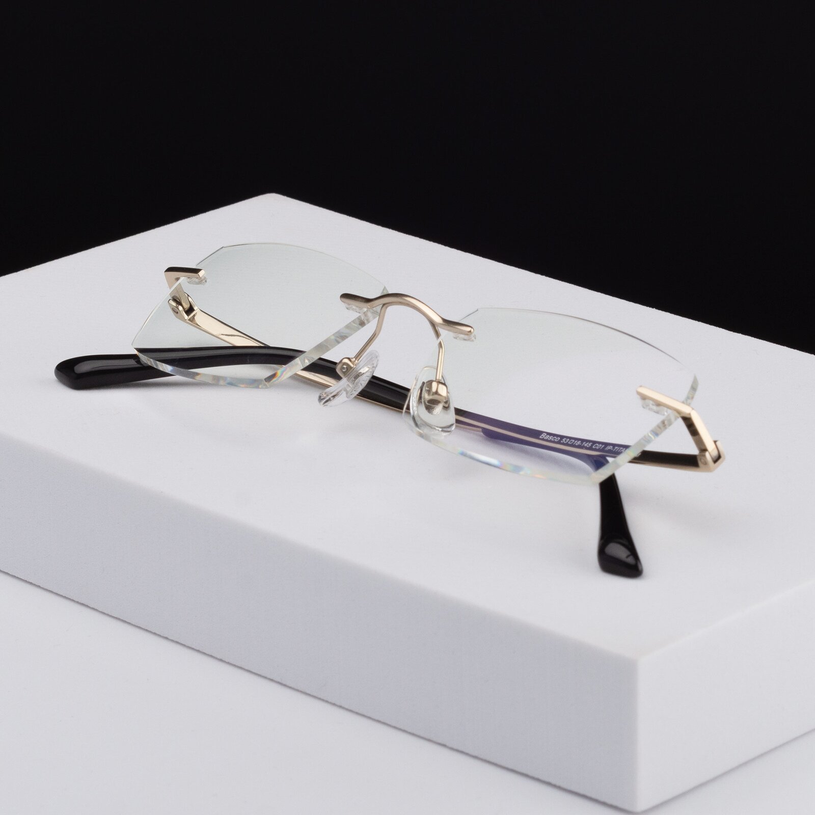 Gold Classic Rectangle Rimless Blue Light Glasses - Basco