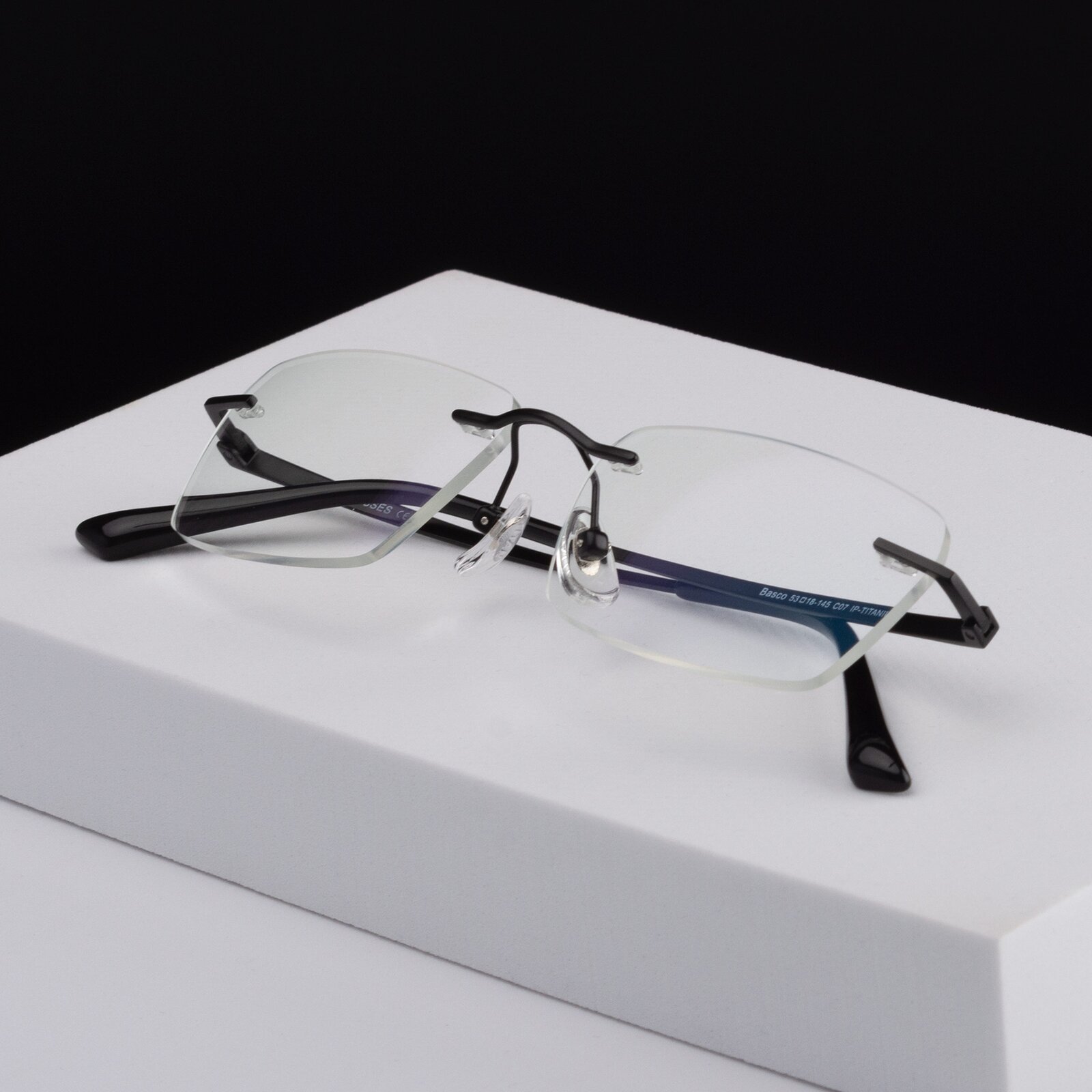 Black Classic Rectangle Rimless Blue Light Glasses - Basco