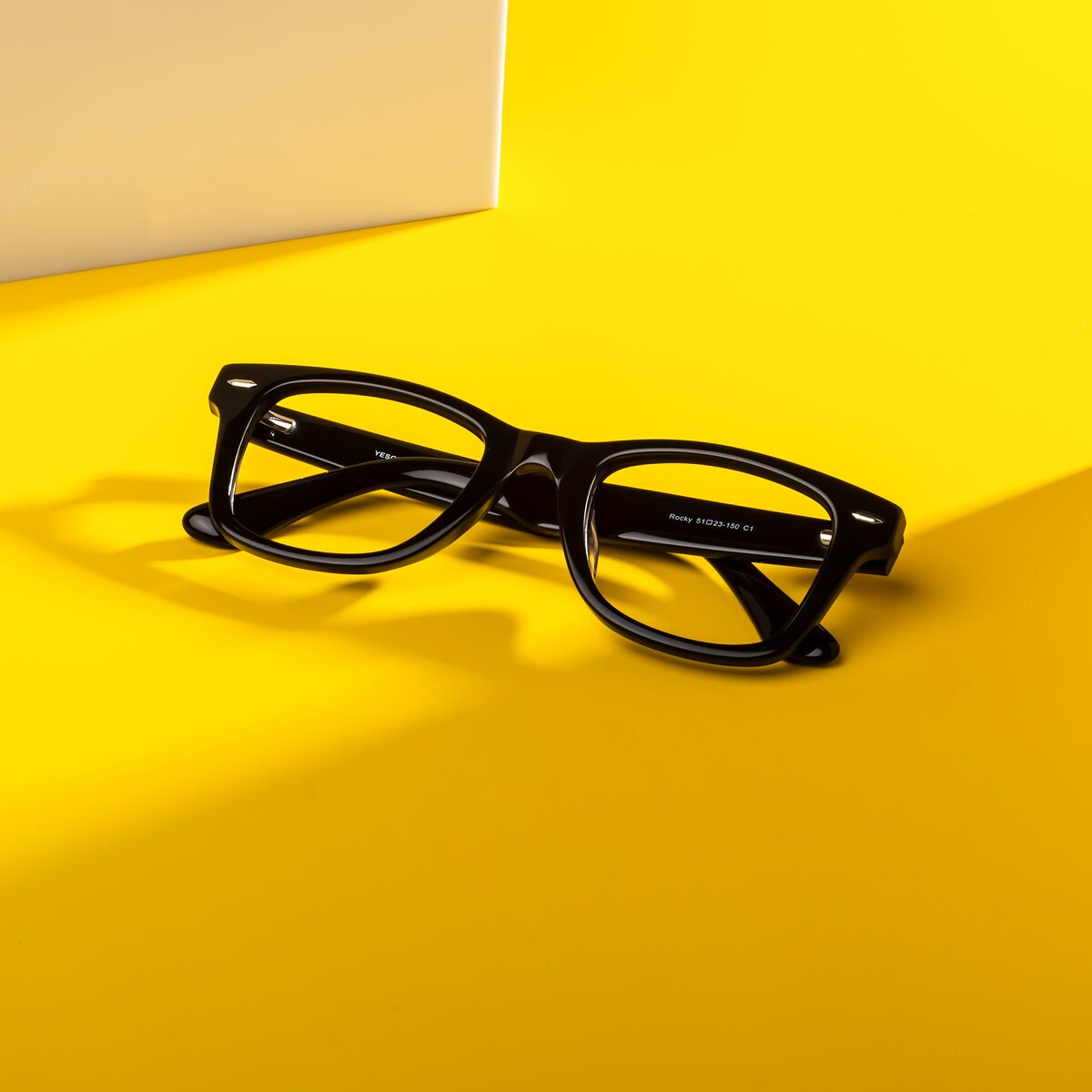Black Medium Thick Trapezoid Eyeglasses - Rocky
