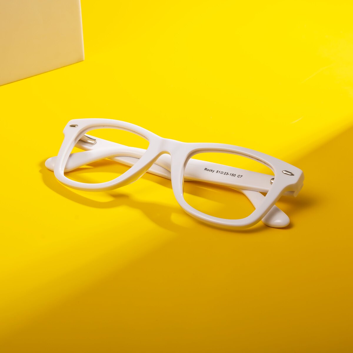 White Medium Thick Trapezoid Eyeglasses - Rocky