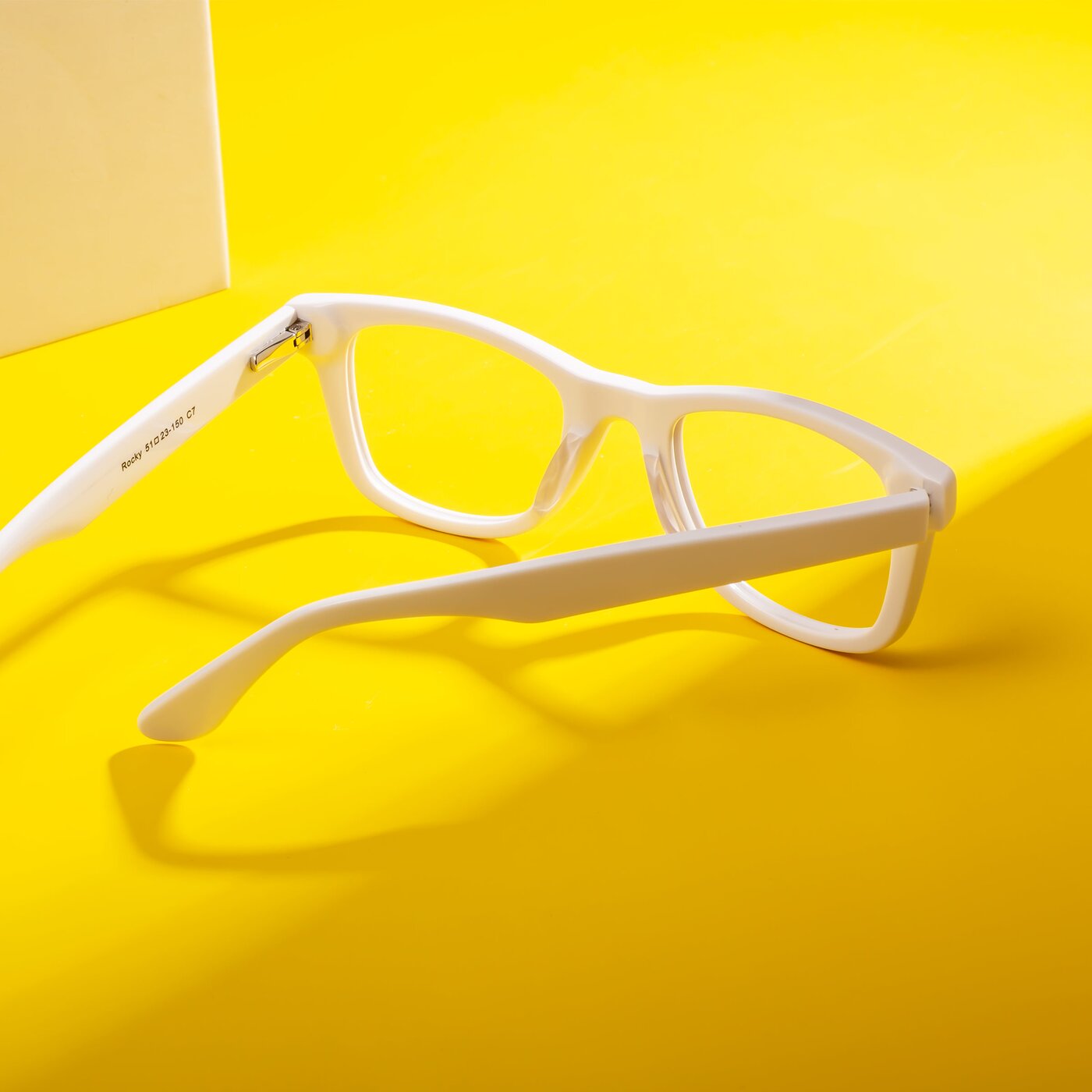 White Medium Thick Trapezoid Eyeglasses - Rocky